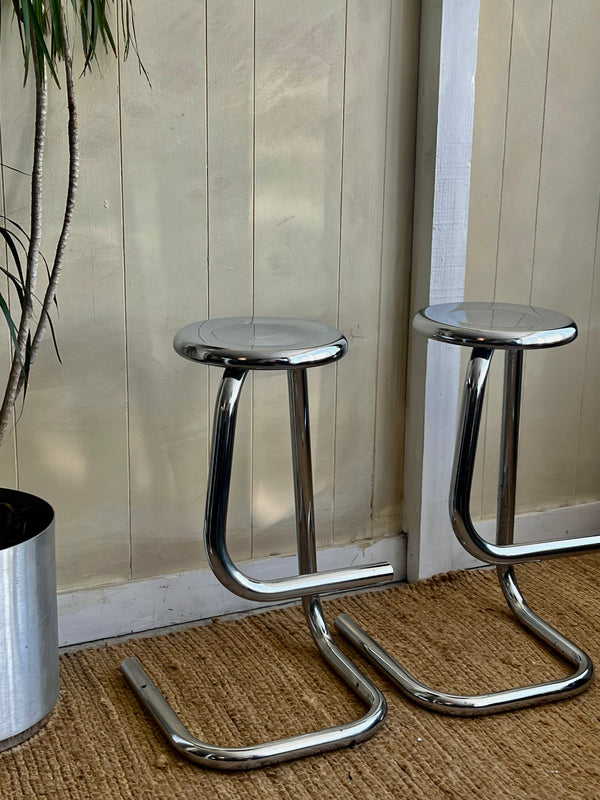 Pair of 1970s Chrome Kinetics Paper Clip Counter Stools - Paloma ...